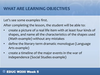 Week 5 learning objectives | PPTX