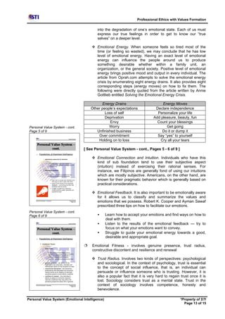 Week 8 Sessions 21 23 Personal Value System (E.Q.) | PDF