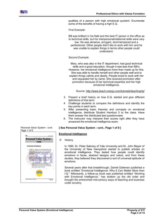 Week 8 Sessions 21 23 Personal Value System (E.Q.) | PDF