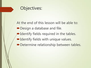 Week 05 designing database and tables | PPT