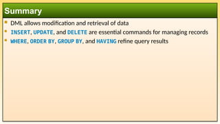 DBMS: Week 06 - SQL - Data Manipulation Language (DML) | PPT