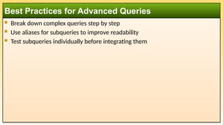 DBMS: Week 07 - Advanced SQL Queries in MySQL | PPT