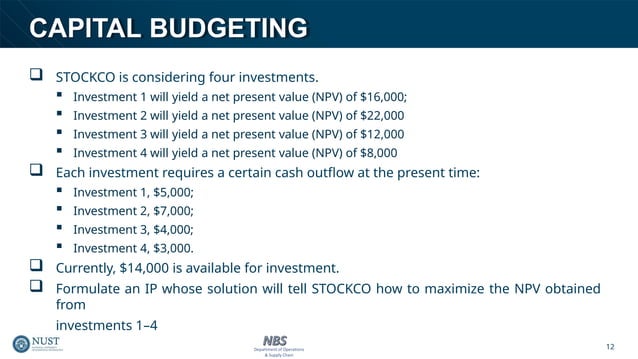 integerS programming OperaTIONS RESEARCH | PPT