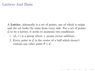 Lattice Based Cryptography-Week 1 | PPT