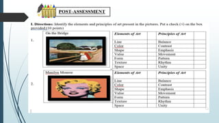 WEEK Elements, Principles, and Distinct Characteristics of Various Art ...