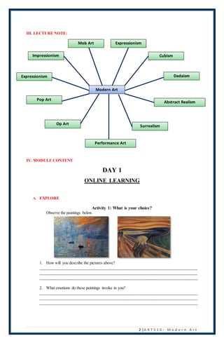 Arts10: Modern Art First Quarter Blended Learning Module | DOCX