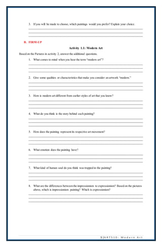 Arts10: Modern Art First Quarter Blended Learning Module | DOCX