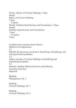 Week1. Basics of Critical Thinking. 7 daysWeek1Basics of Critica.docx ...