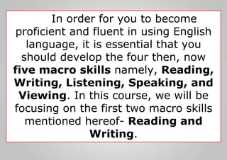 WEEK 1.READING AND WRITING SKILLS-GRADE 11pptx | PPT