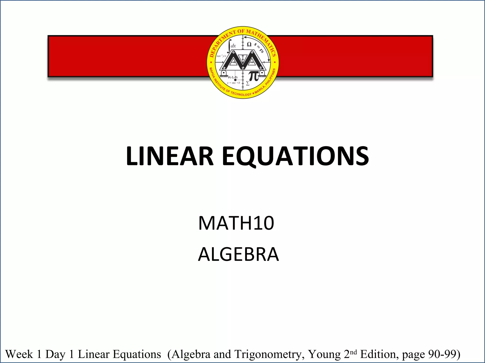 MATH 10 Week 1 2 linear equations (2) | PPT