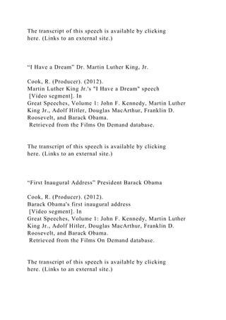 Week 1 - AssignmentHistorical Speech ReviewThe ability to re | PDF