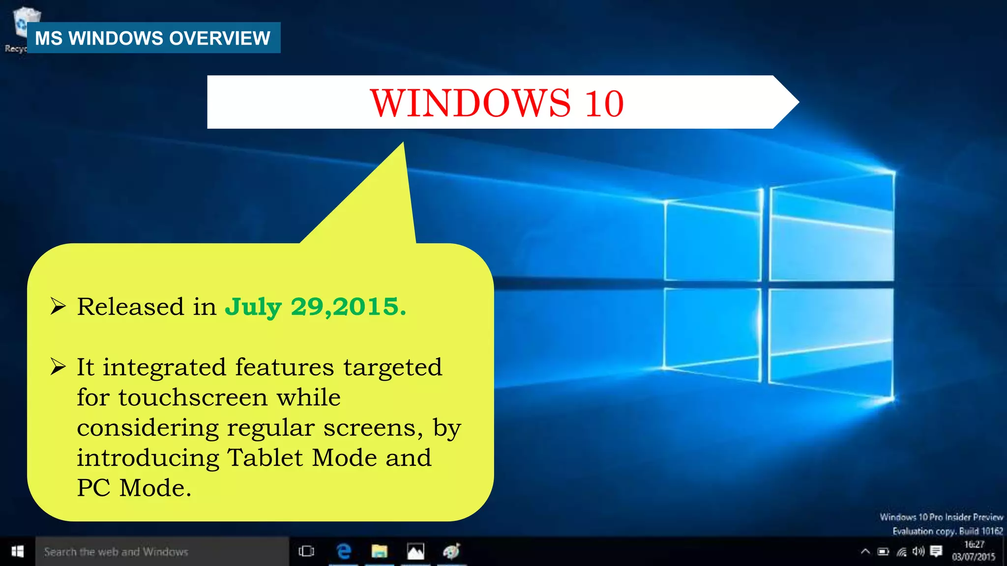 EXPLORING THE MS WINDOWS ENVIRONMENT | PPTX