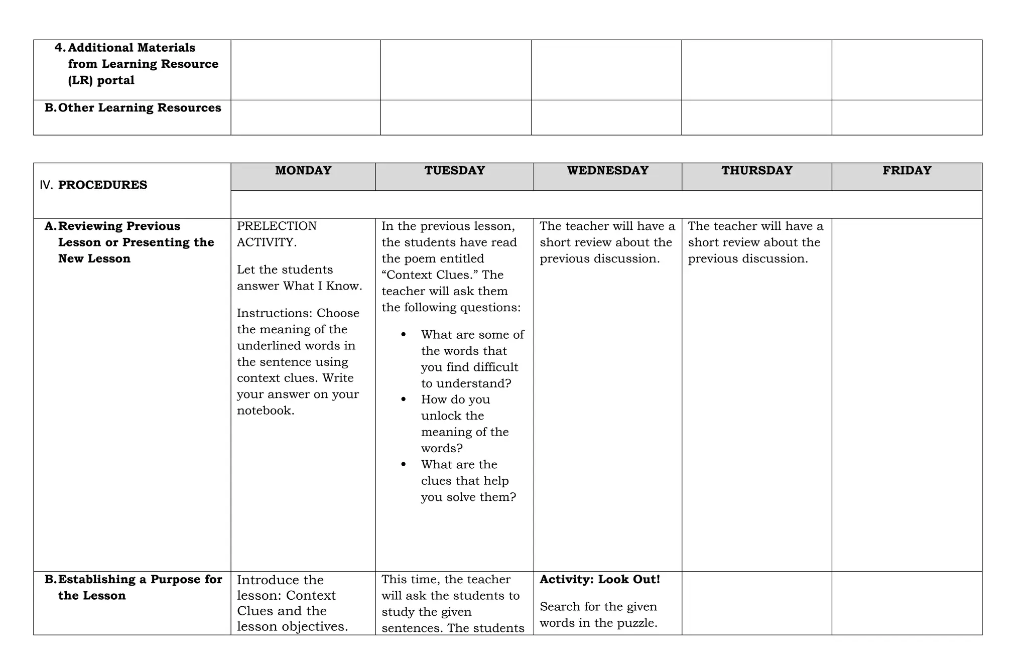 Week 1-Context Clues Grade 8 Lesson .docx | Educational Assessment ...