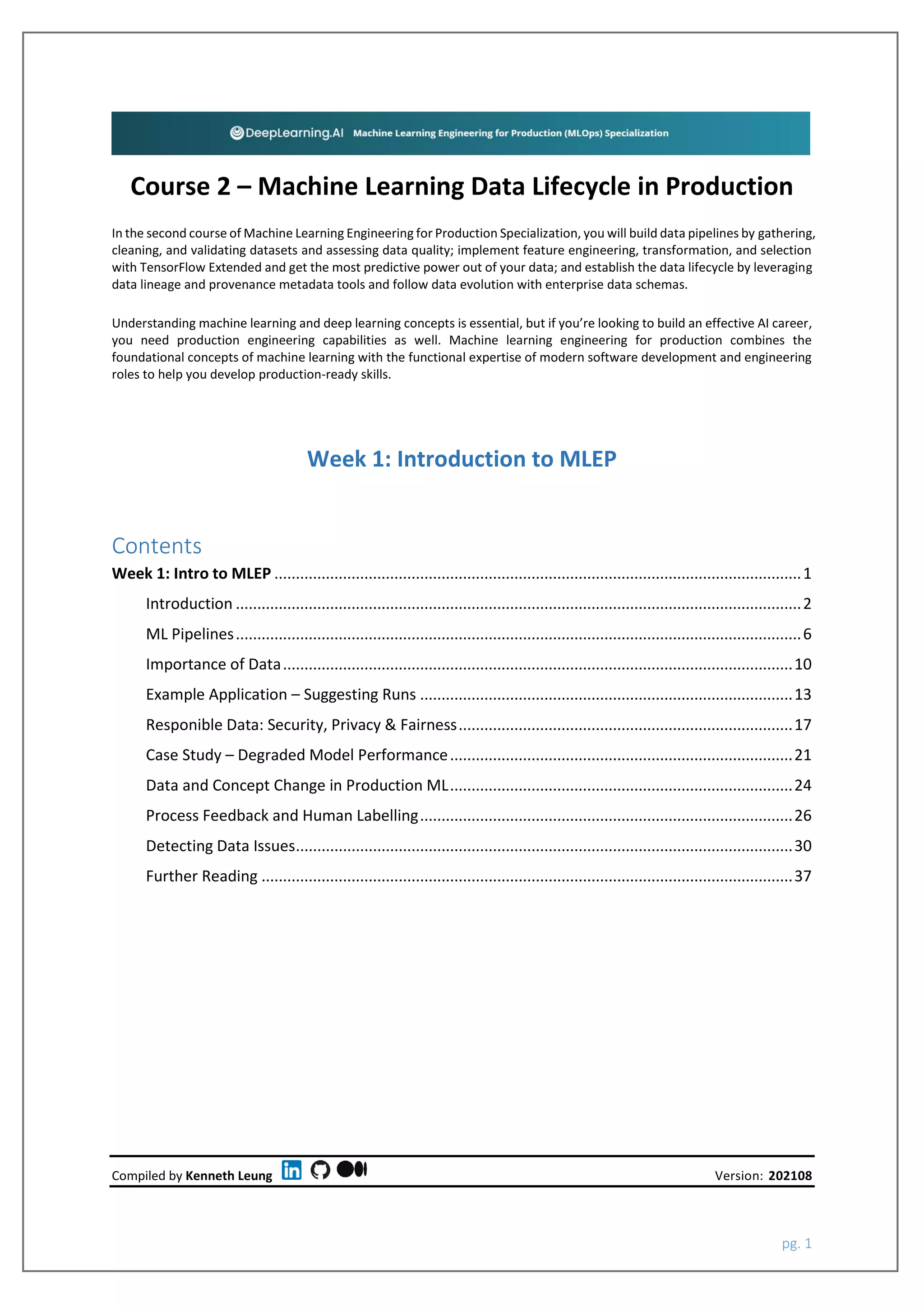 Course 2 Machine Learning Data Lifecycle In Production Week 1 Pdf