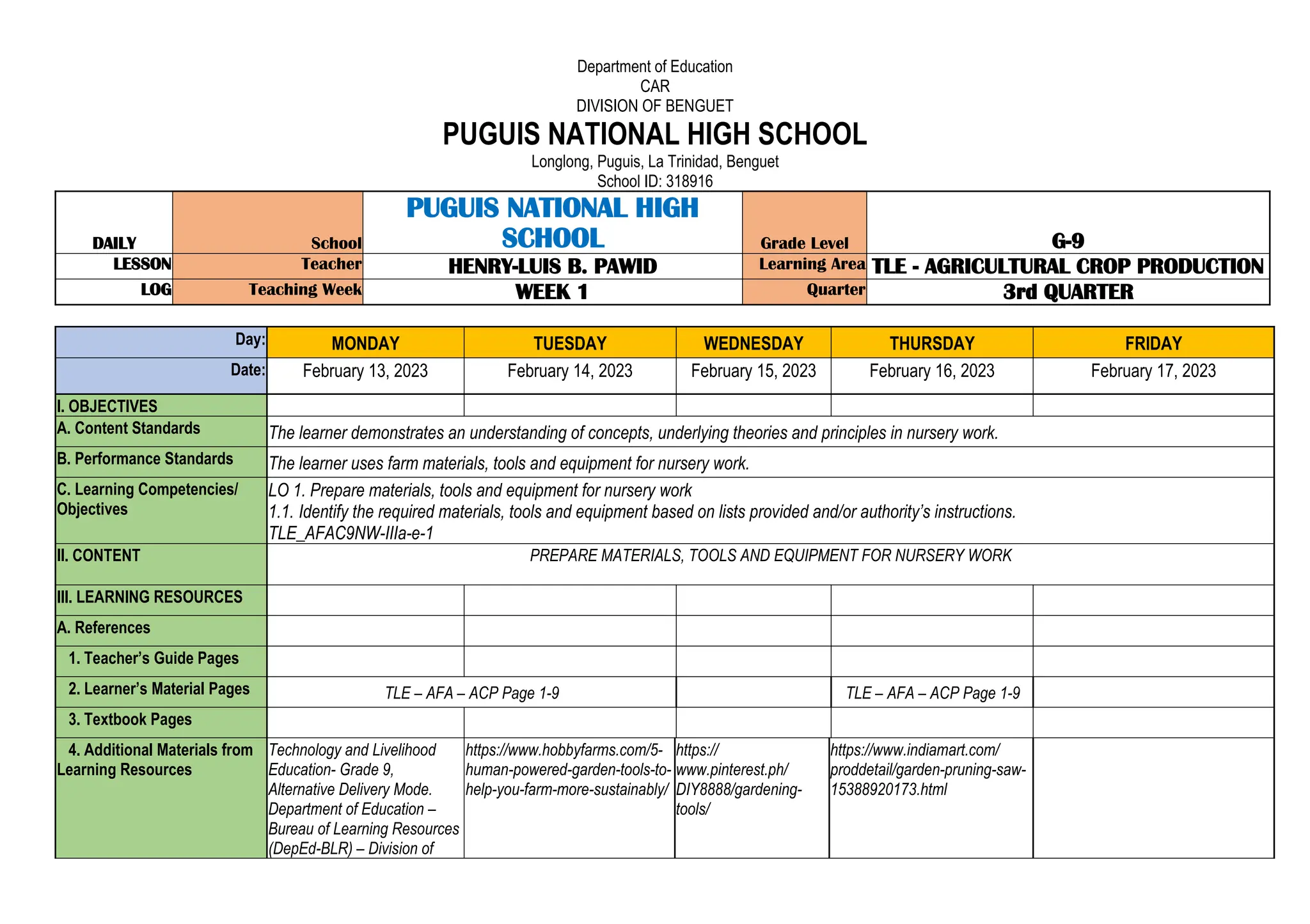 Week 1 - Q3 - ACP 9.document for grade 9 acp/TLE teachers | DOCX