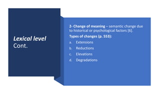 Week 10 lin321 types of language change | PDF
