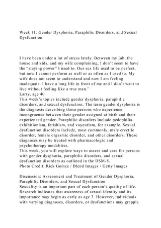Week 11 Gender Dysphoria, Paraphilic Disorders, and Sexual Dysfun.docx