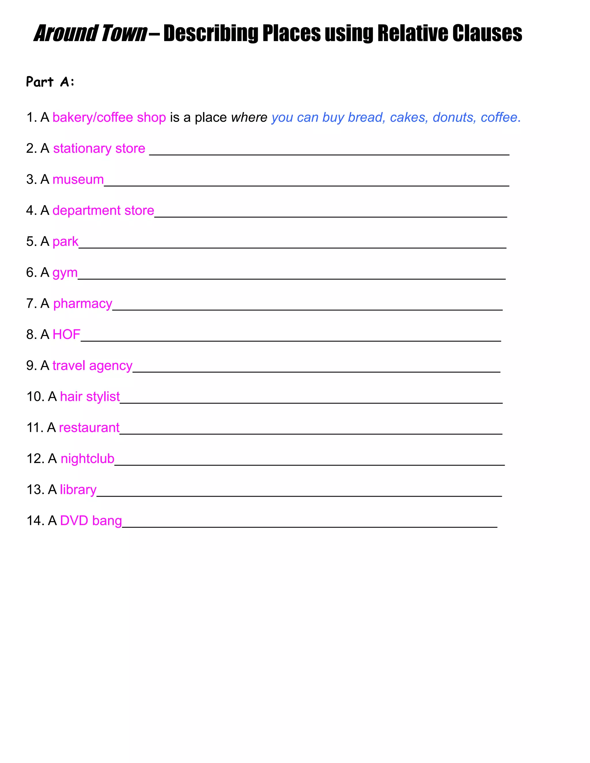 Week 12 - Class 1 - Around Town - Describing Places | PDF