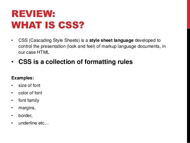 Week 12 CSS - Review from last week