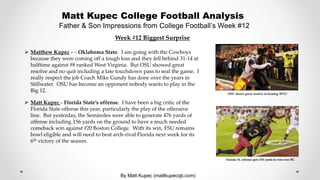 Matt Kupec College Football Analysis Week #12 | PPT