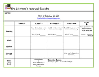 Week 1 2nd grade | DOCX | Homework and Study | Education