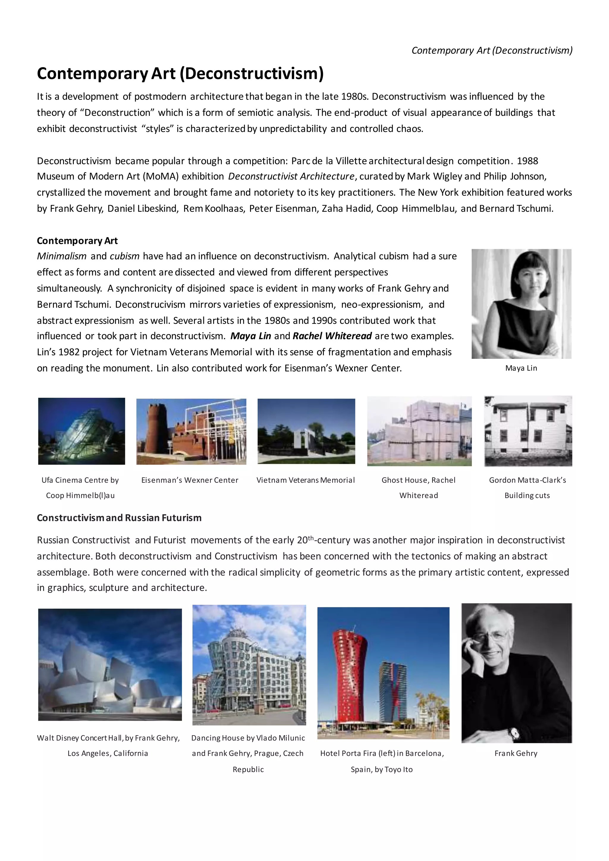 Week 13 Contemporary Art (Deconstructivism) | DOCX