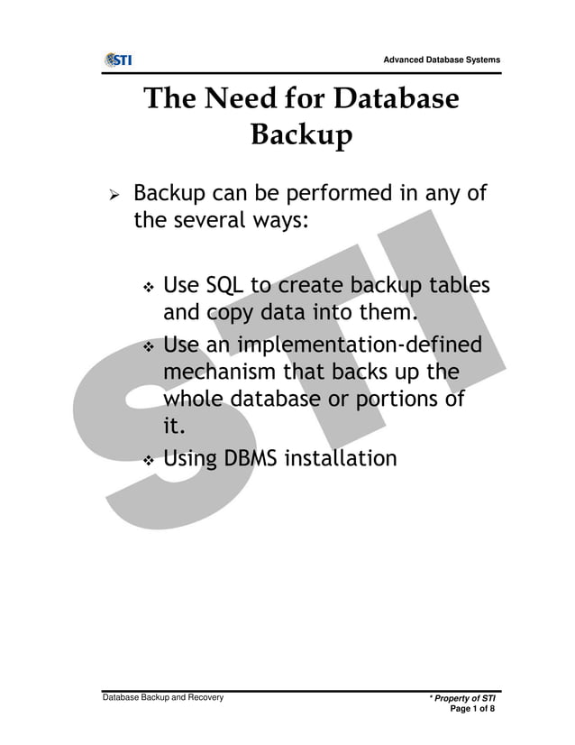 Database backup and recovery | PDF