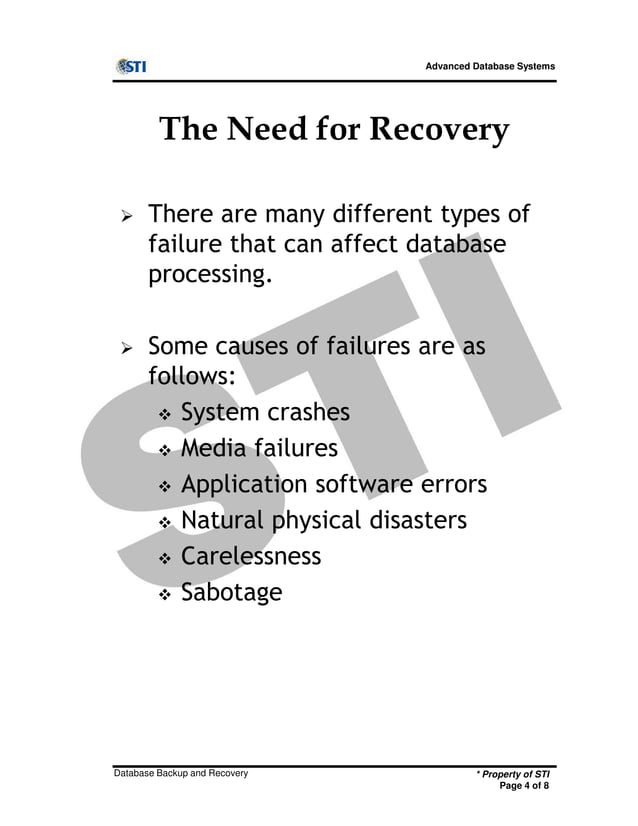 Database backup and recovery | PDF