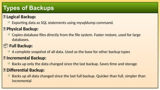 DBMS: Week 14 - Backup and Recovery in MySQL | PPT