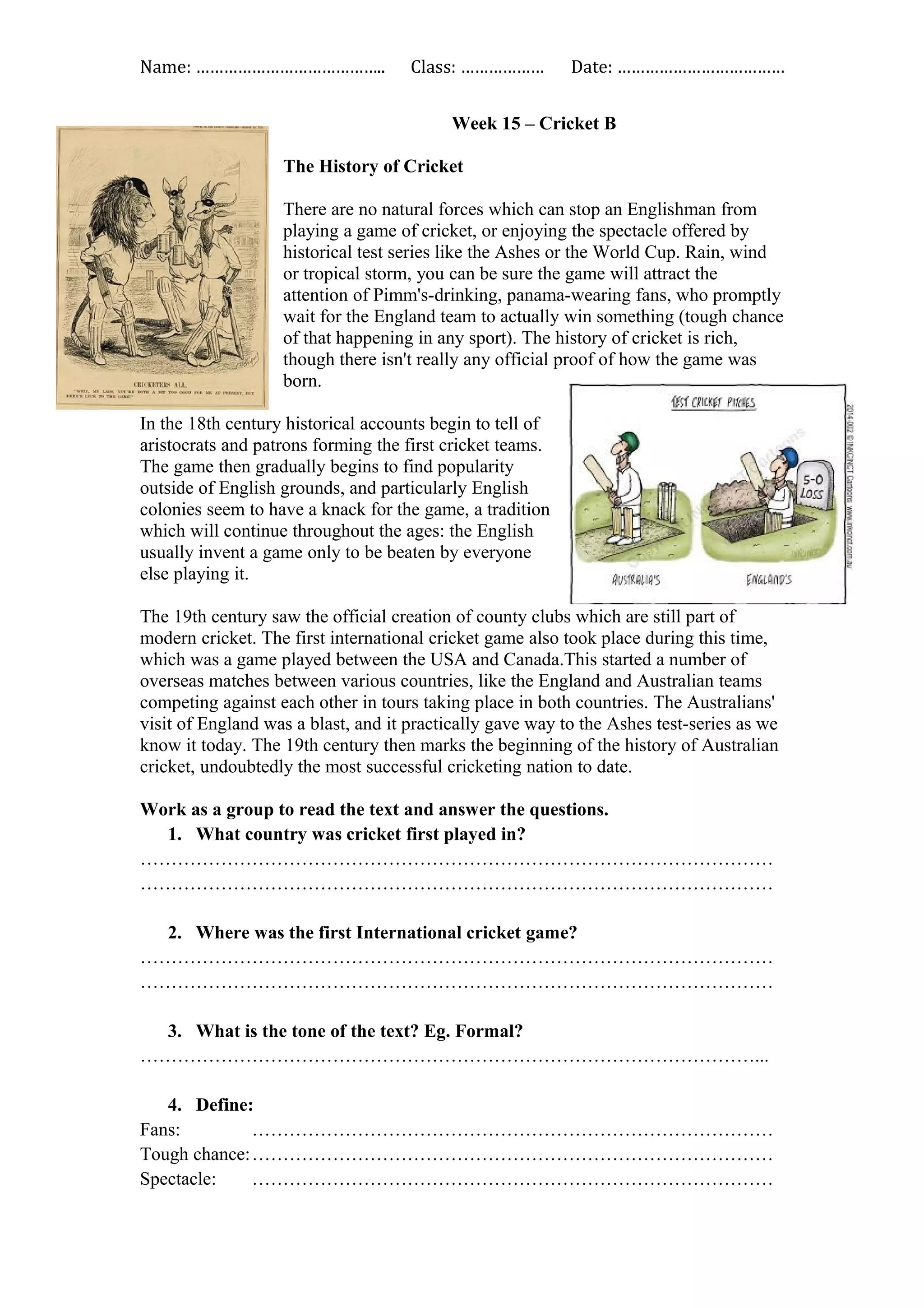 Week 15 cricket worksheet b | DOC