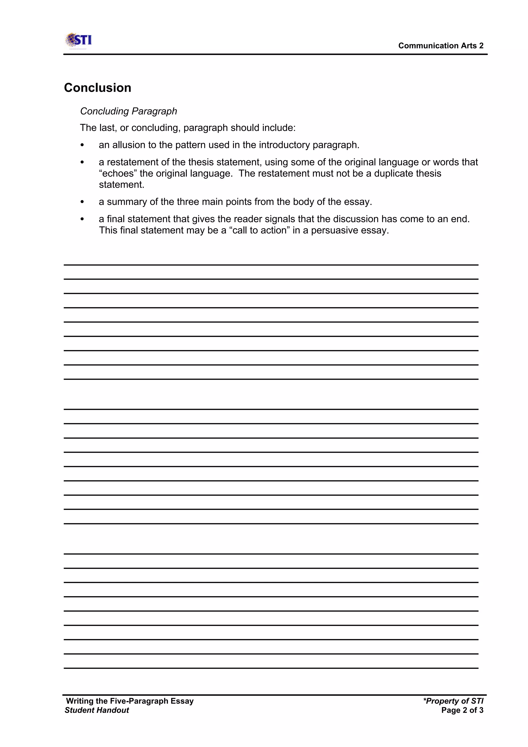 writing the five-paragraph essay (s.handout) | PDF