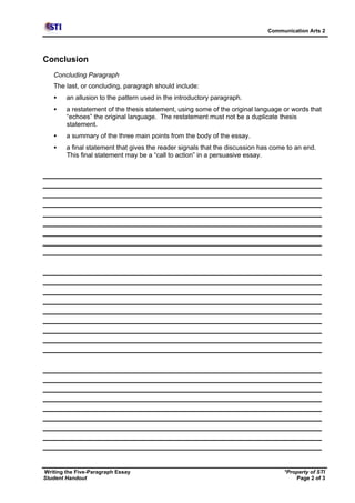 writing the five-paragraph essay (s.handout) | PDF