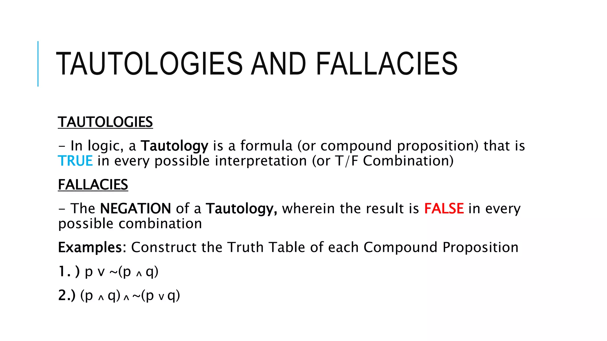Logic - Logical Propositions | PPTX