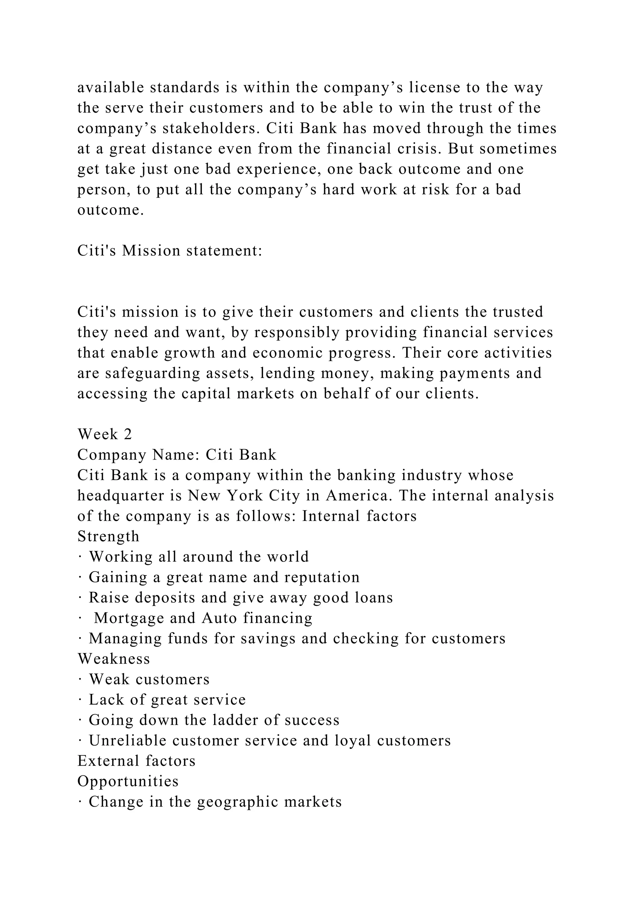Week 1A Brief History of CitibankThe Citi Bank of New York was.docx