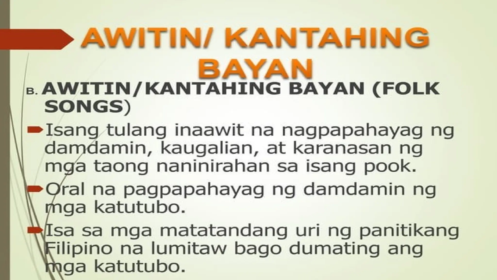 Mga Awiting bayan, Bugtong at Karunungang bayan sa panahon ng katutubo | PPTX