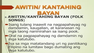 Mga Awiting bayan, Bugtong at Karunungang bayan sa panahon ng katutubo ...