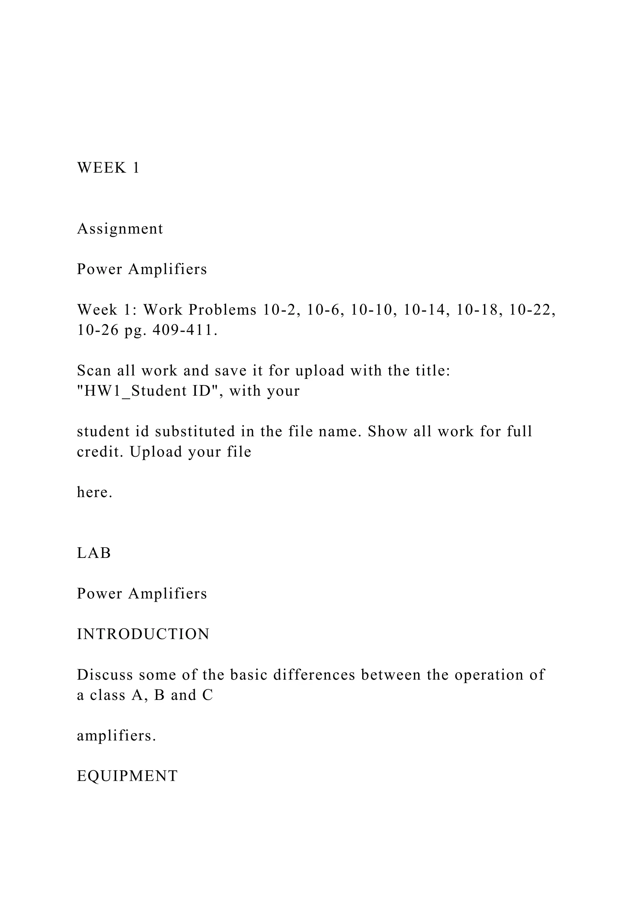 WEEK 1 Assignment Power Amplifiers Week 1 Wor.docx