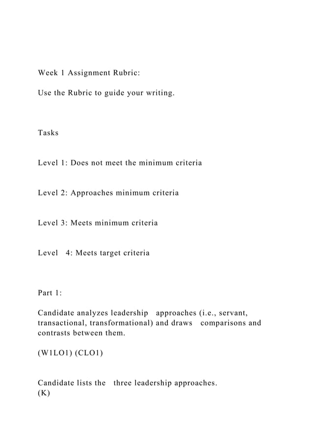 Week 1 Assignment Rubric Use the Rubric to guide your writi | PDF