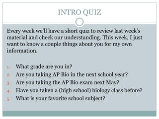 AP Biology - Week 1 Biochemistry | PPTX
