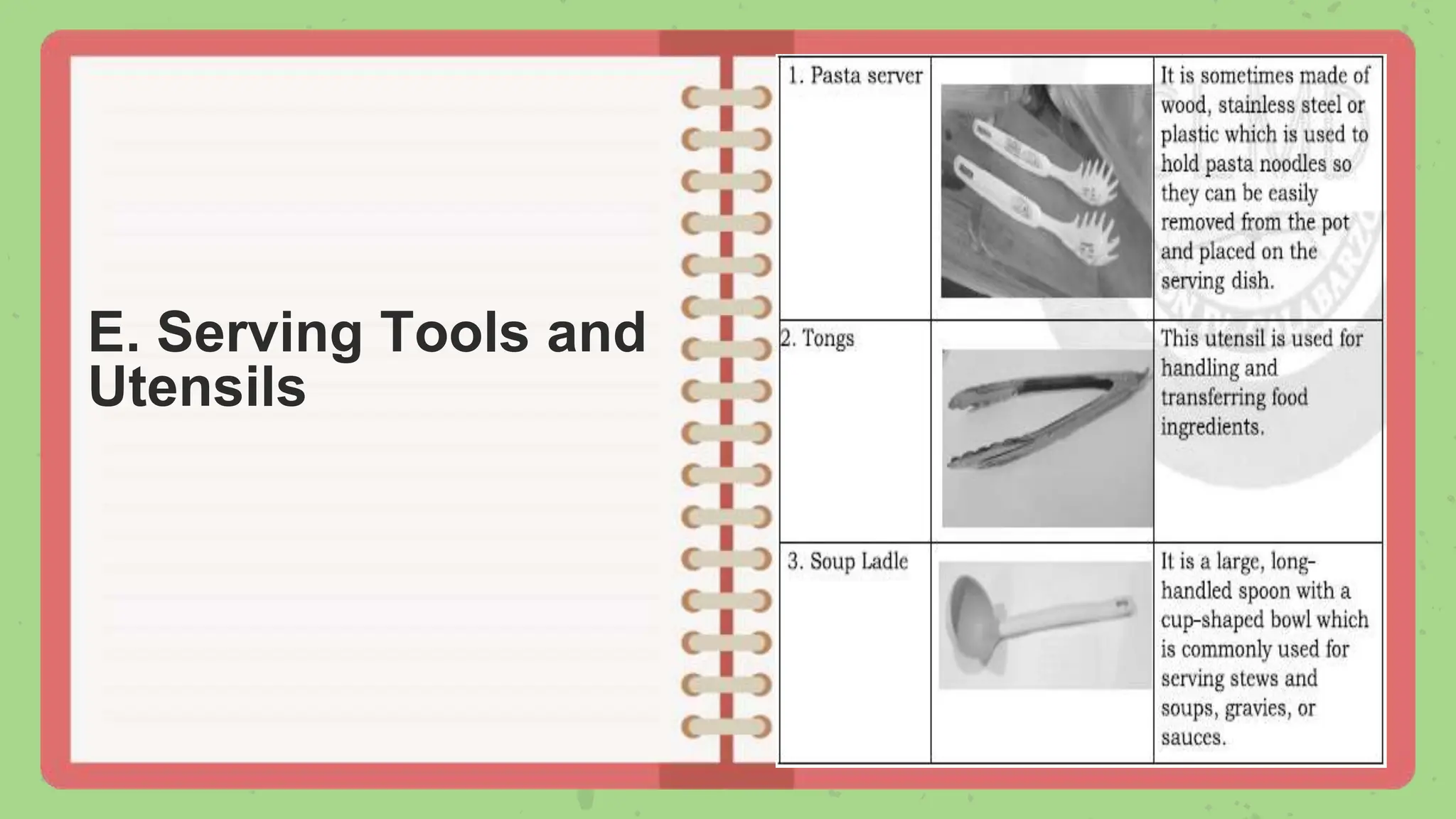 week 1 cookery 8-LO 1. Utilize appropriate kitchen tools, equipment ...