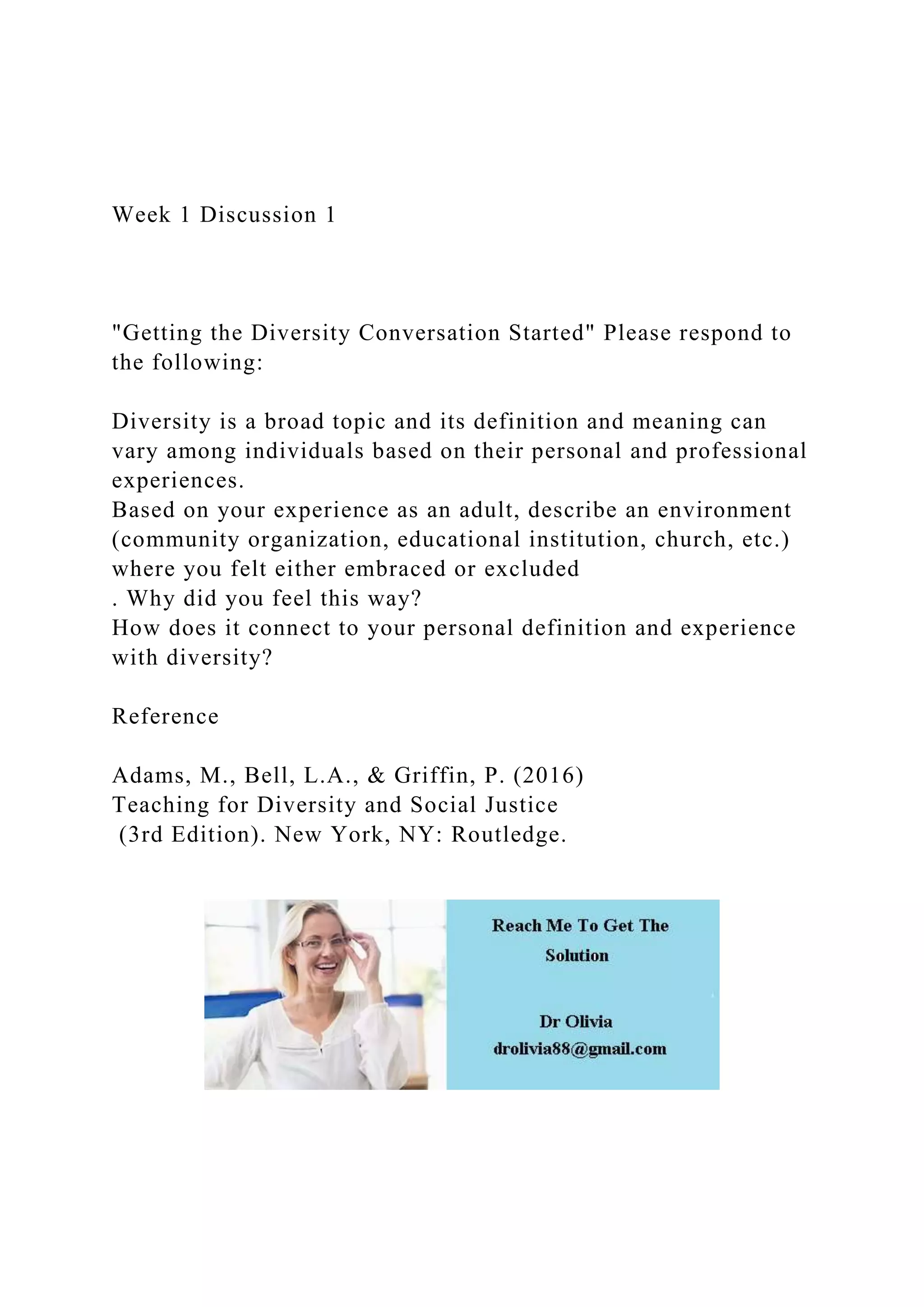Week 1 Discussion 1Getting the Diversity Conversation S.docx