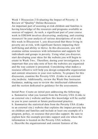 Week 1 Discussion 2 Evaluating the Impact of Poverty A Review of .docx