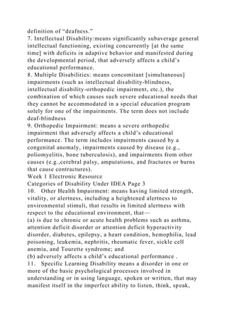 Week 1 Electronic Resource Categories of Disability Under IDEA.docx