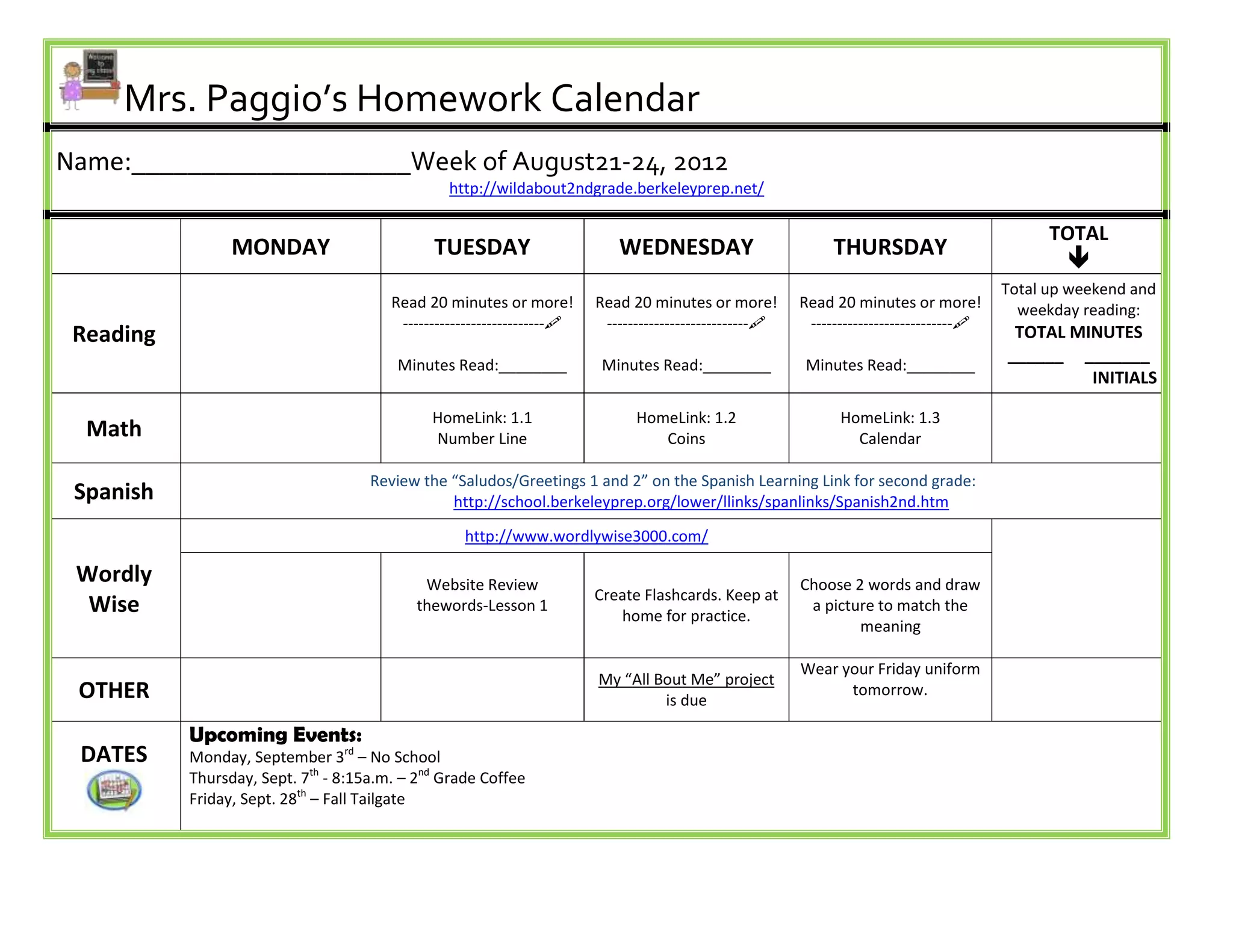 Week 1 homework 2nd grade | PPT