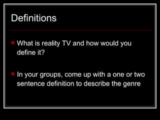 Intro To Reality TV | PPT