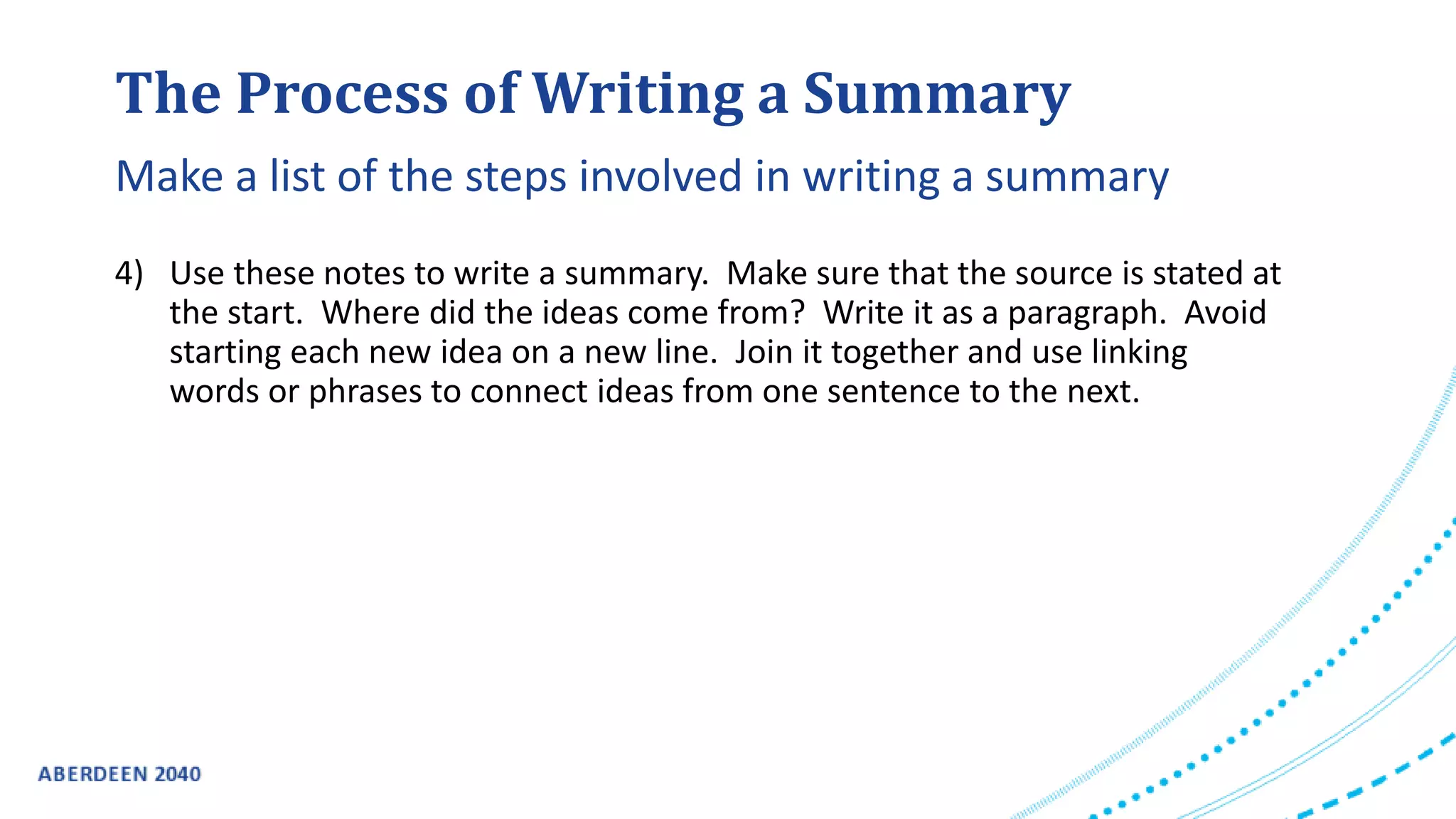 Week 1 lesson 4 summary writing | PPTX
