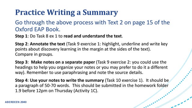 Week 1 lesson 4 summary writing | PPTX