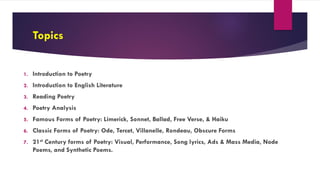 Week 1 lit244 evolution of poetry course introduction | PDF