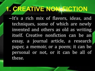Week 1 no. 4 fiction vs. non fiction & 21st Century Literary Genres | PPTX