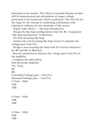 WEEK 1· Op-Amp Introduction1. Read Chapters 1-2 in the text Op Amp.docx